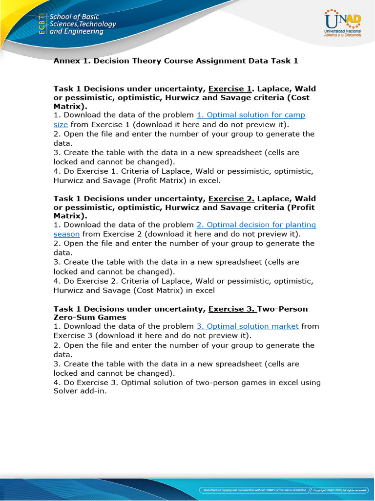 Annex 1. Decision Theory Course Assignment Data task 1 | PDF
