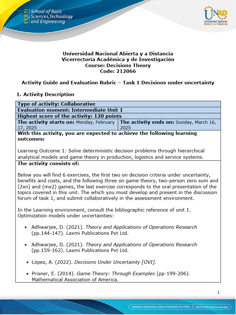 Activity Guide and Evaluation Rubric - Unit 1 -Task 1 - Decisions Under ... Activity Guide and Evaluation Rubric - Unit 1 -Task 1 - Decisions Under ...