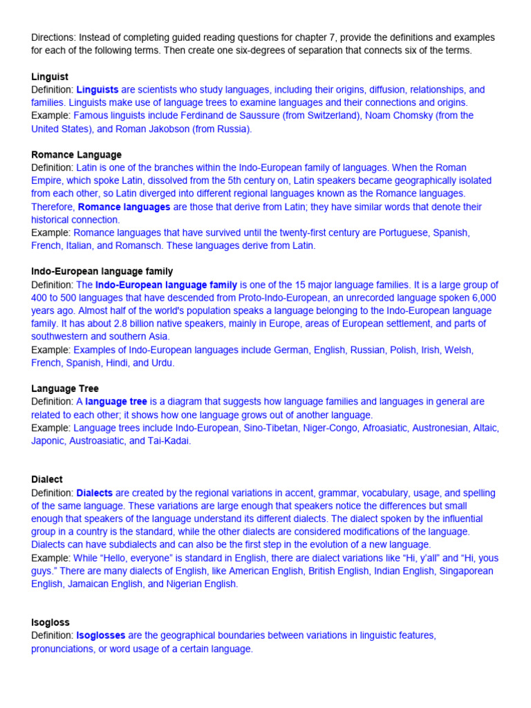 APHG Chapter 7, Provide The Definitions and Examples For Each of The ...