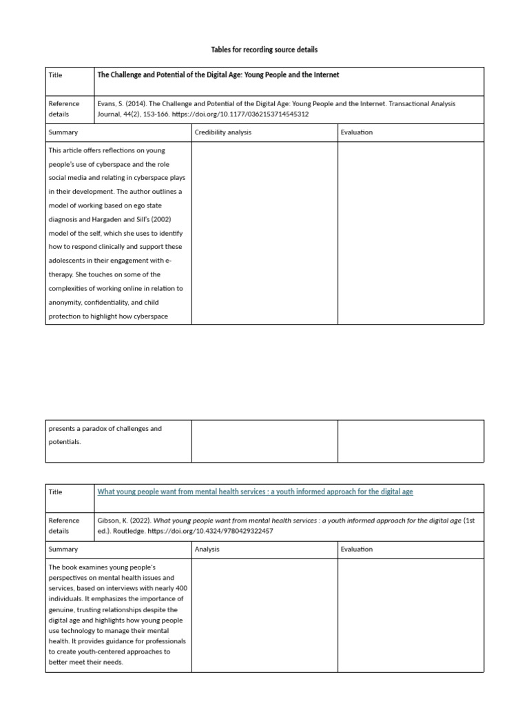 Tables For Recording Source Details | PDF