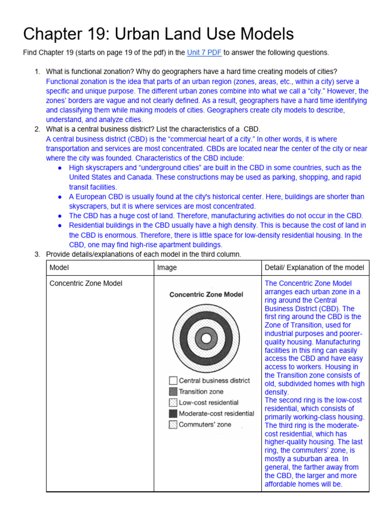 APHG Chapter 19 Urban Land Use Models | PDF | Suburb