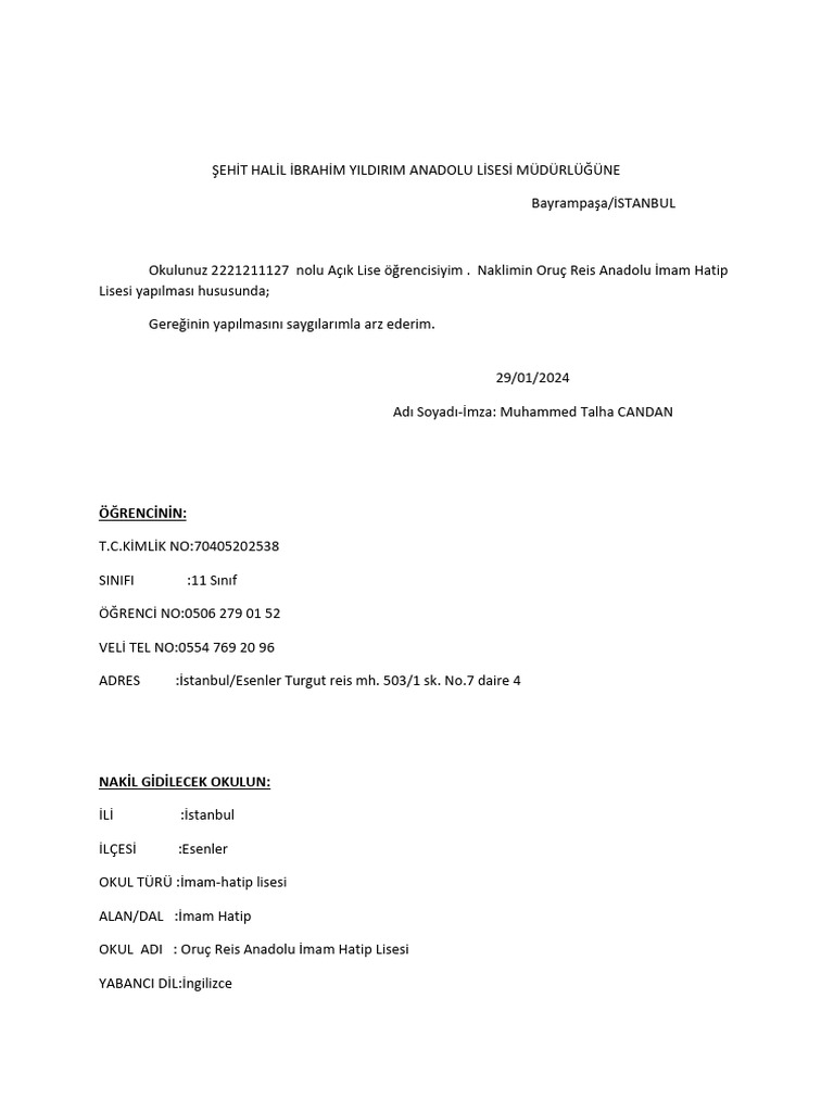 Nakil Dilekçe Açık Lise | PDF