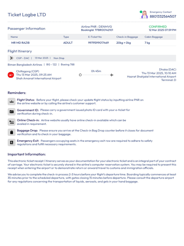 MD Razib-Tfbr00142101 | PDF | Aviation | Airlines