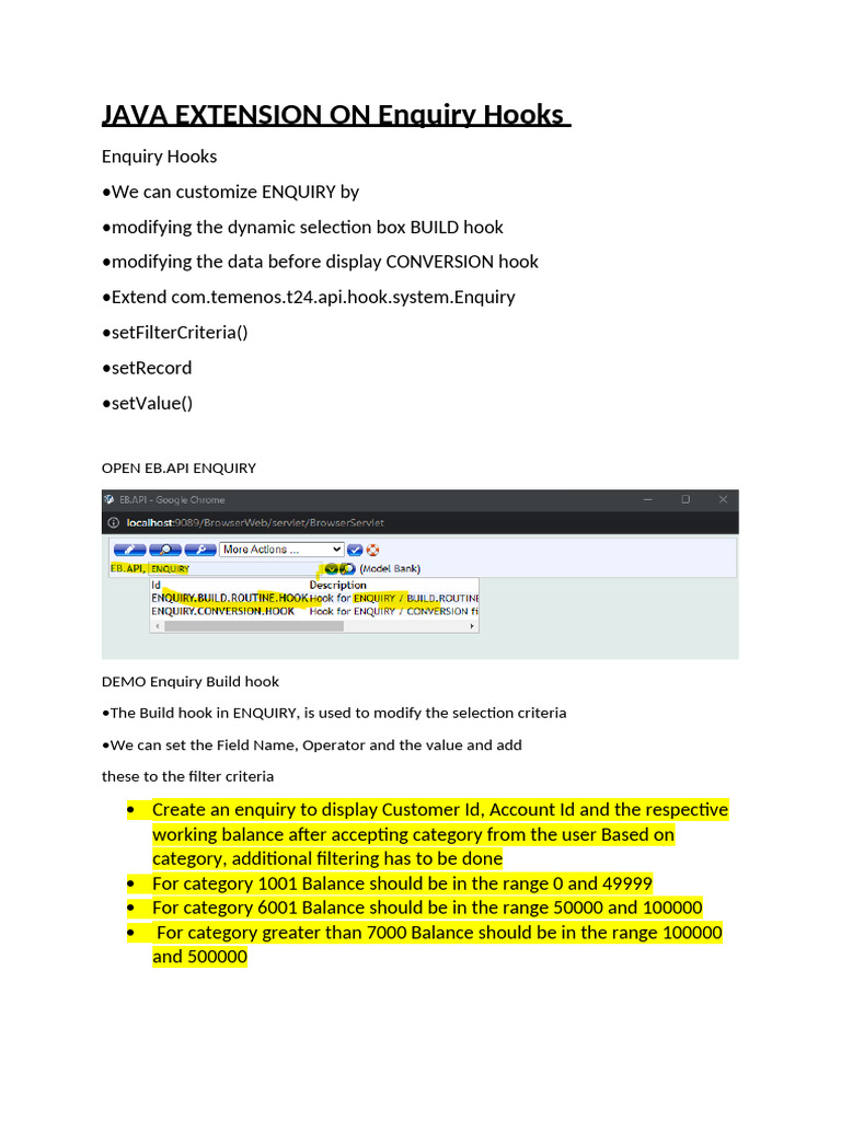 JAVA EXTENSION ON Enquiry Hooks | PDF