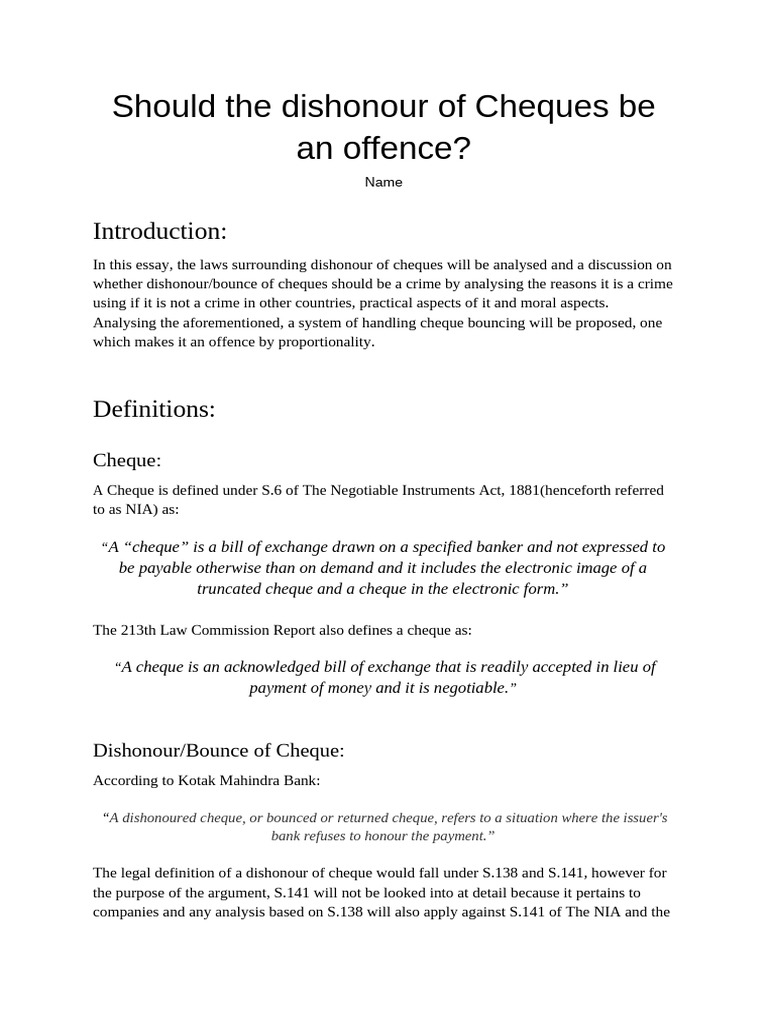 Contracts II Paper | PDF | Cheque | Negotiable Instrument