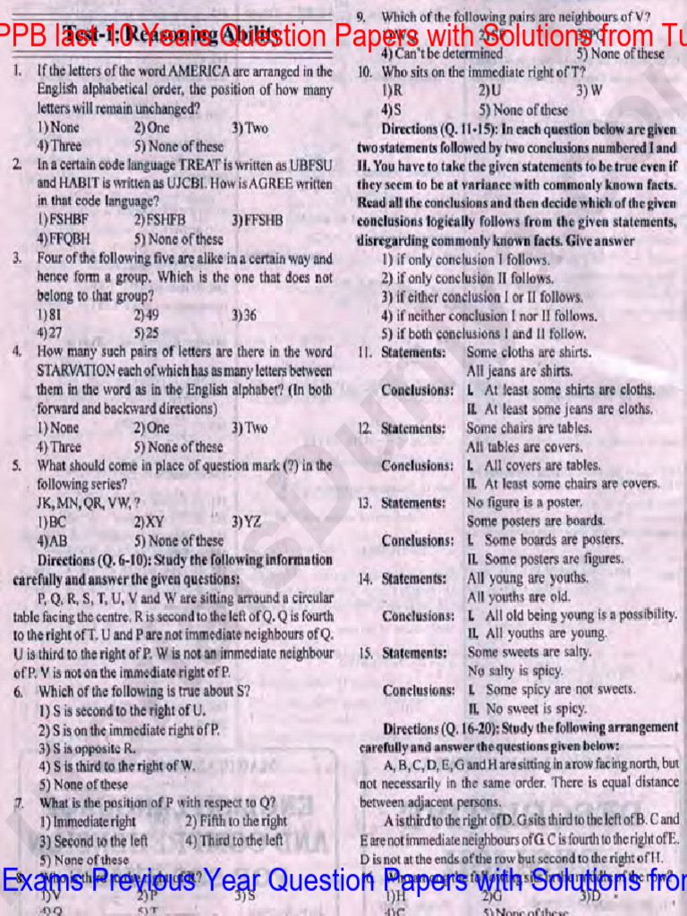 IPPB Reasoning Question Paper | PDF