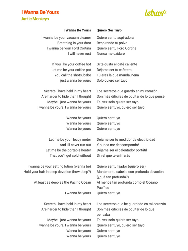 I Wanna Be Yours (Traducción) - Arctic Monkeys (Impresión) | PDF ...