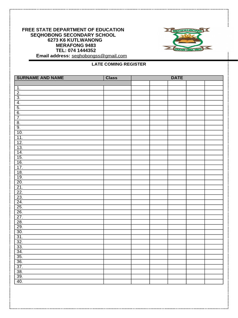 Late Coming Register Template | PDF
