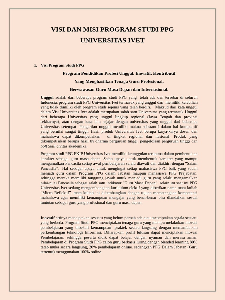 VISI DAN MISI PROGRAM STUDI PPG Baru | PDF