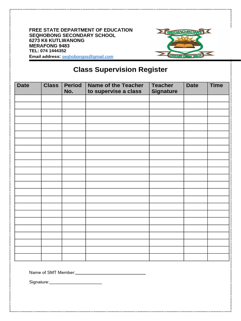 Class Supervision Register | PDF