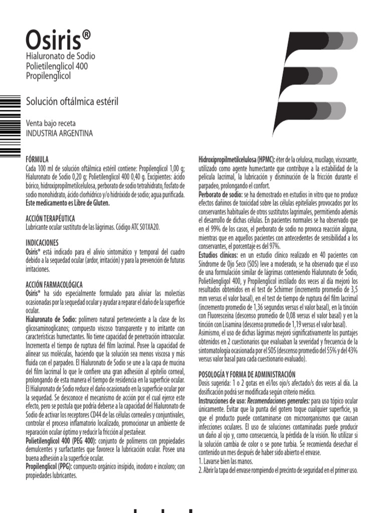 Osiris: Gotas Oftálmicas para Ojos Secos | PDF | Medicamentos con ...