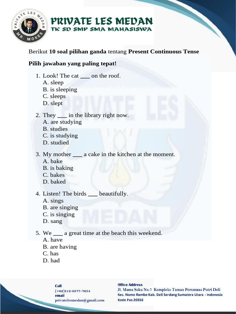 Soal Pilihan Berganda Present Continuous Tense | PDF