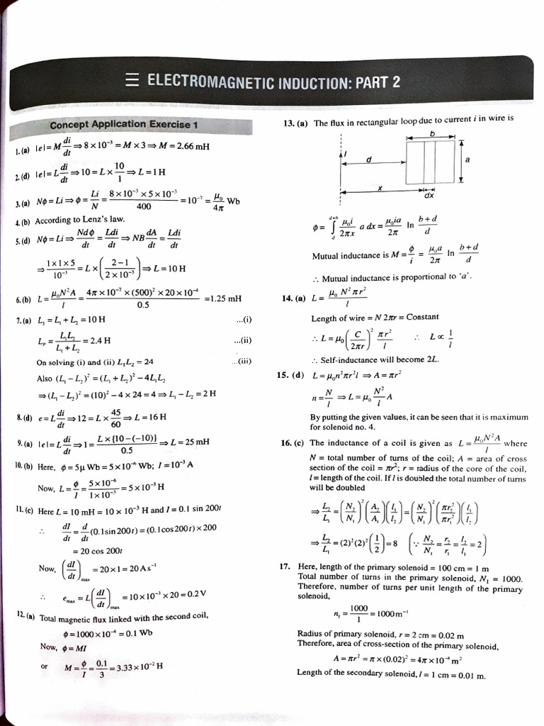 XII JEE Physics Sol 9 Electromagnetic Induction Part 2.15342f5 | PDF | Inductance | Electromagnetism