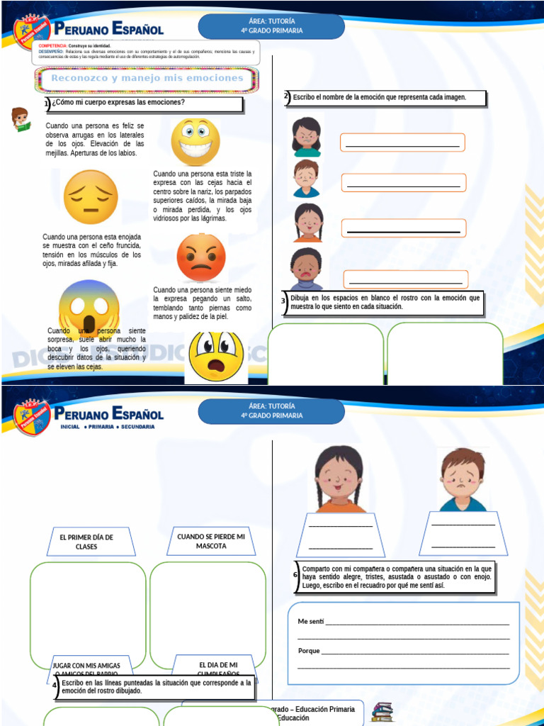 FICHA N° 01 - ME CONOZCO Y ME QUIERO | PDF | Las emociones | Ciencias ...