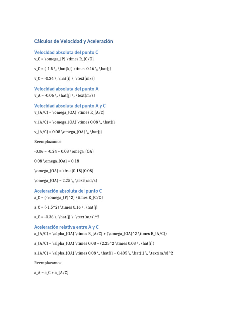 Calculos Velocidad Aceleracion | PDF
