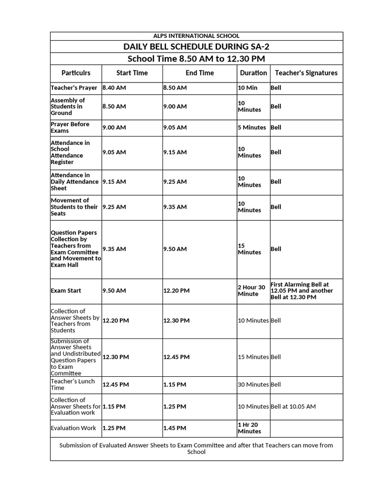 Bell Schedule During Sa-2 | PDF