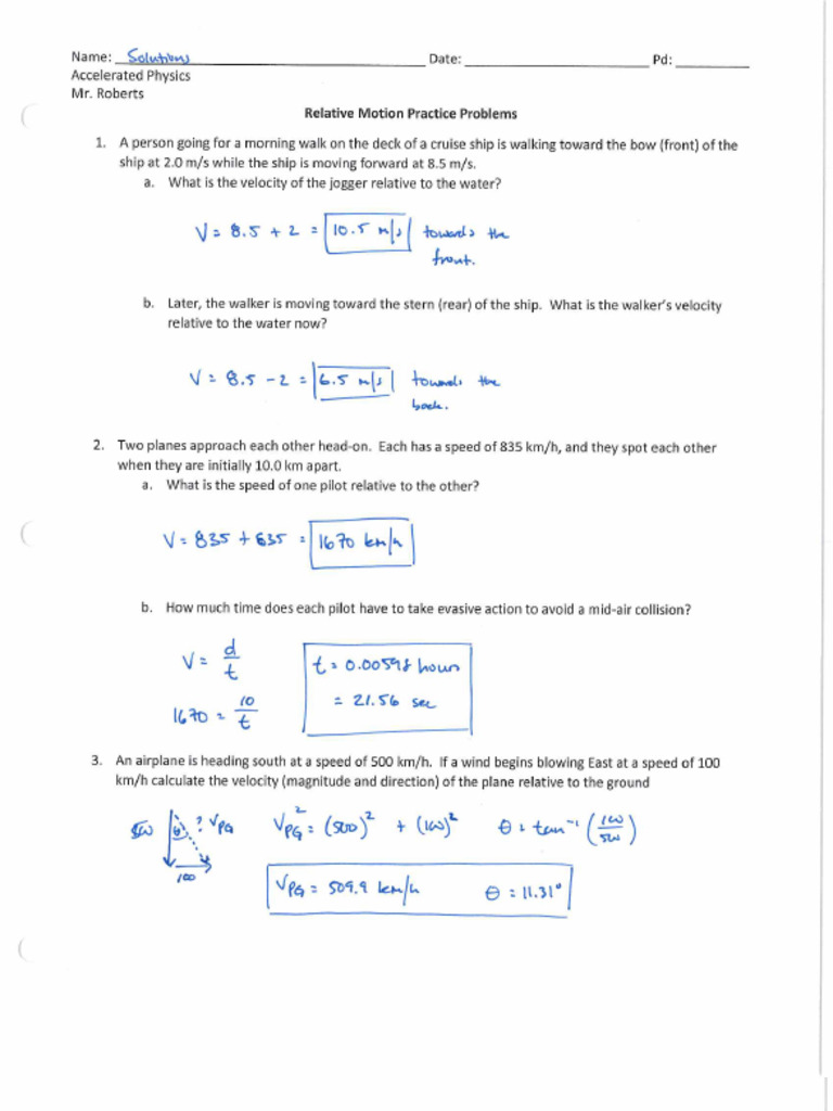 Relative Motion Problem Set Solutions | PDF