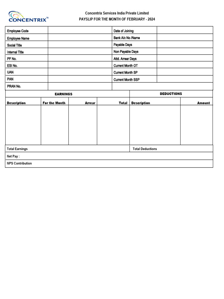 Concentrix Services India Private Limited Payslip For The Month of ...