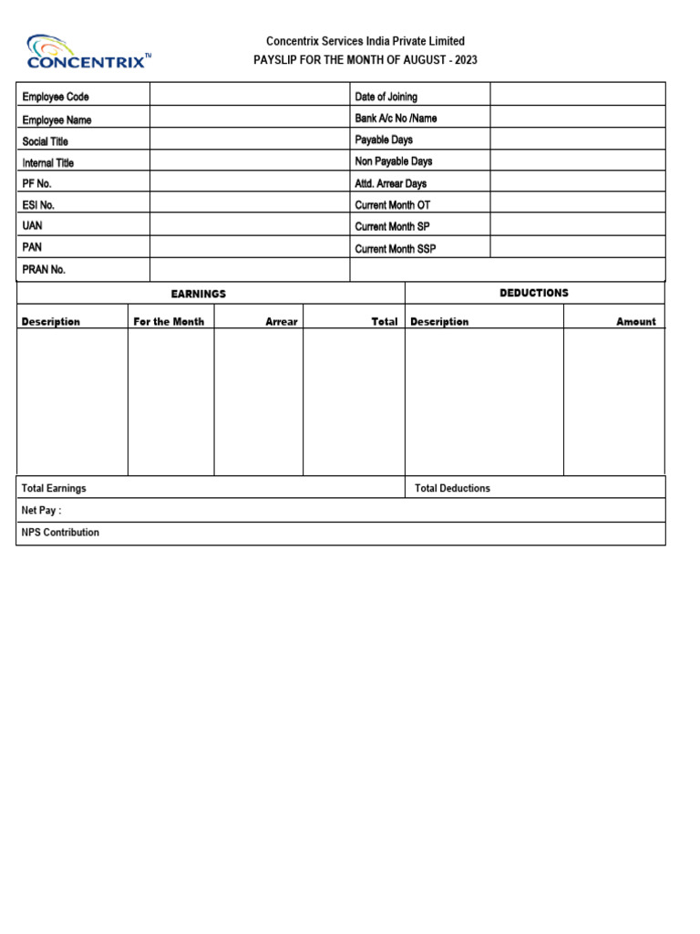Concentrix Services India Private Limited Payslip For The Month of ...