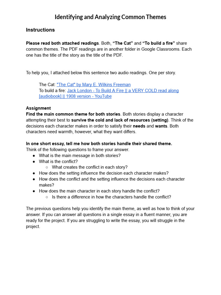 Common Themes in Survival Stories | PDF