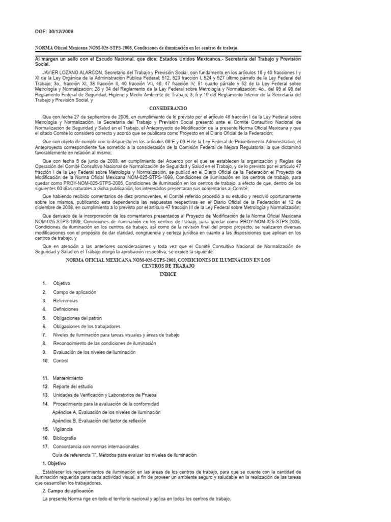 Condiciones de Iluminación NOM-025-STPS-2008 | PDF | Encendiendo ...