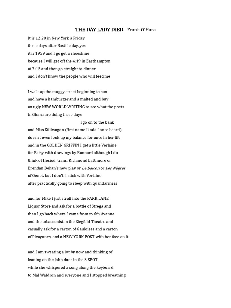 The Day Lady Died | PDF