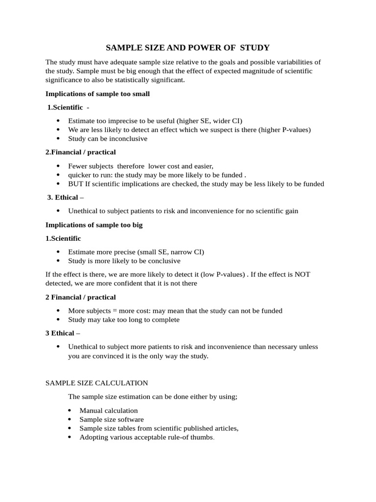 Sample Size and Power Analysis Guide | PDF | Effect Size | Type I And ...