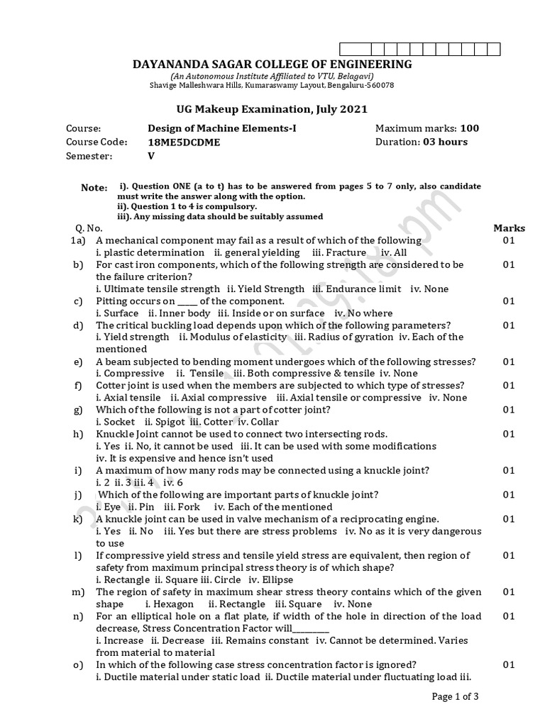 DME 1 2021 | PDF | Stress (Mechanics) | Strength Of Materials