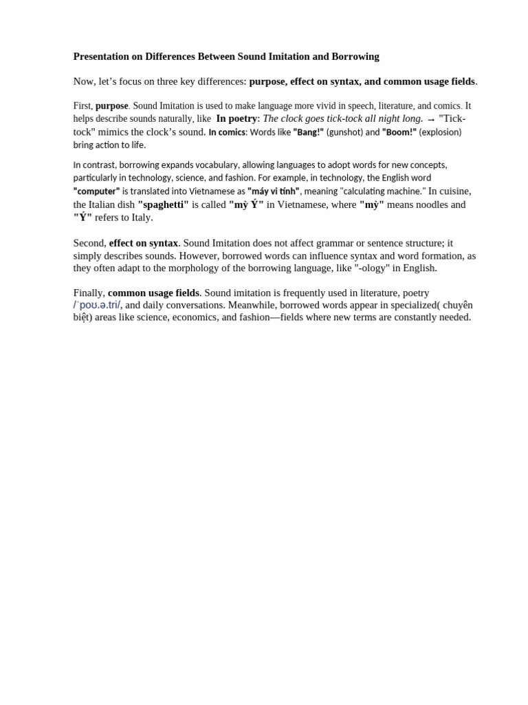 Presentation On Differences Between Sound Imitation and Borrowing | PDF