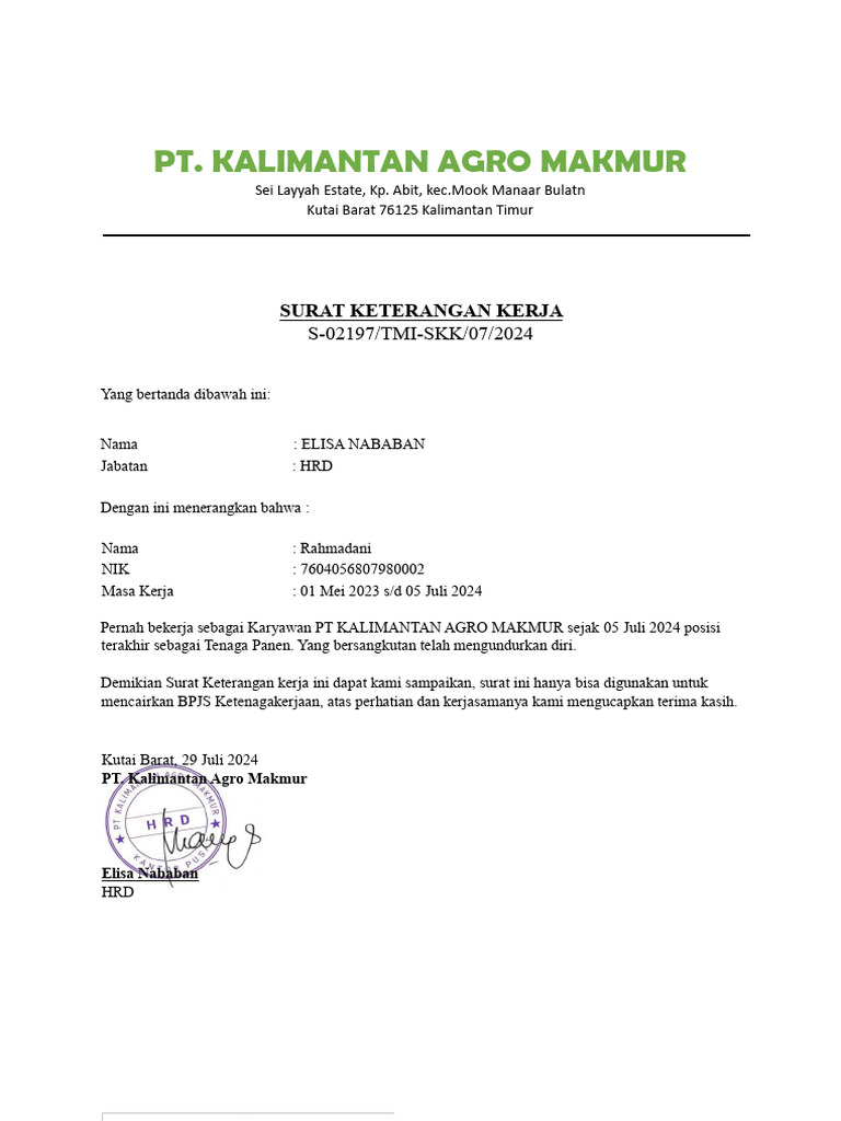 PT. KALIMANTAN AGRO MAKMUR-1 | PDF