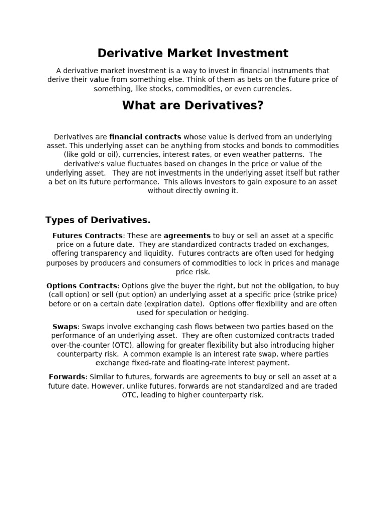 Derivative Market Investment | PDF | Derivative (Finance) | Financial Risk