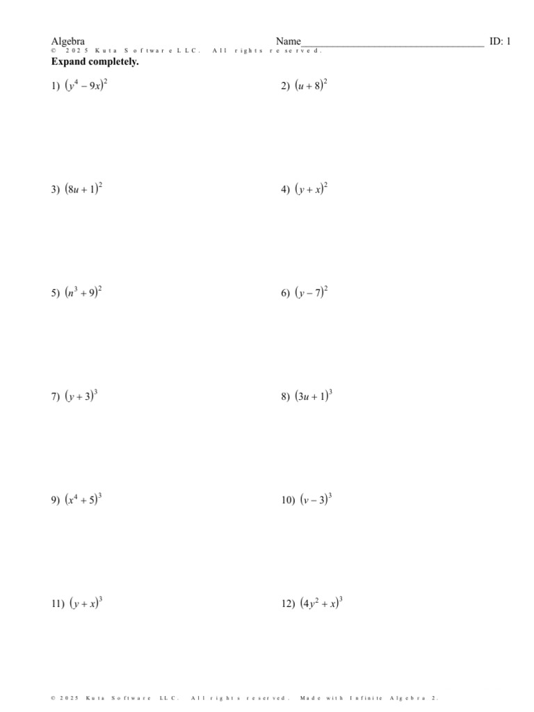 Algebra Expansion Worksheets | PDF