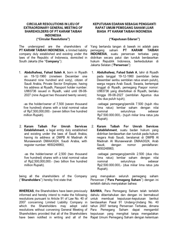 Circular Resolution PT Karam Taibah Indonesia | PDF