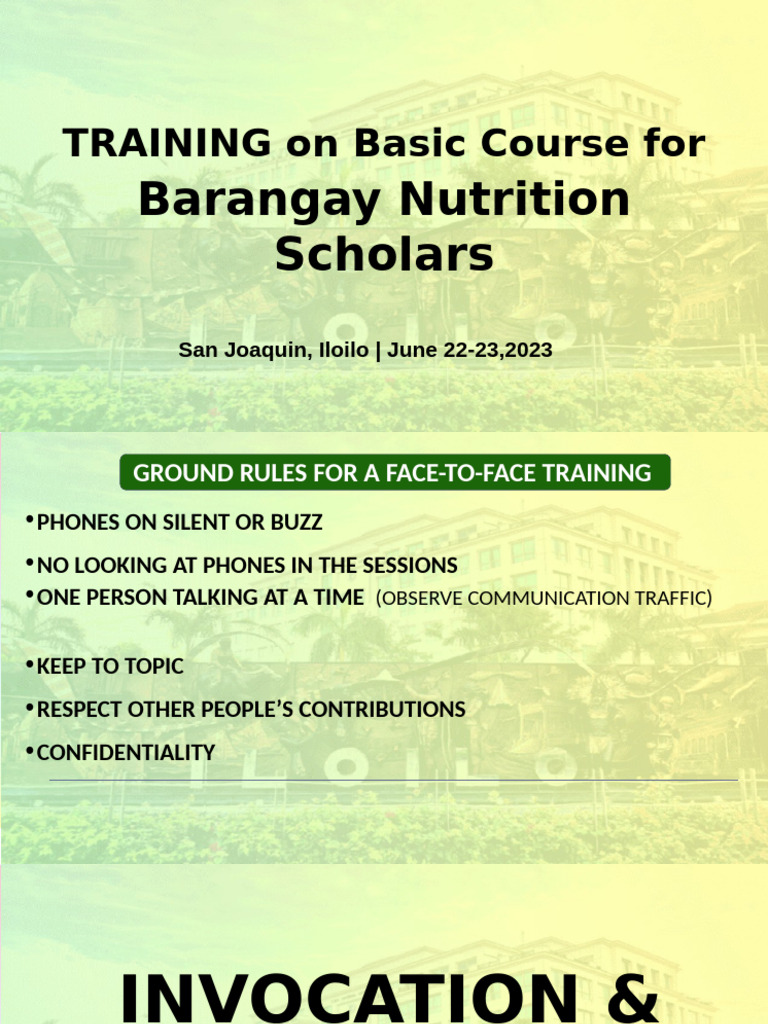 Barangay Nutrition Scholars Training Guide | PDF | Communication ...
