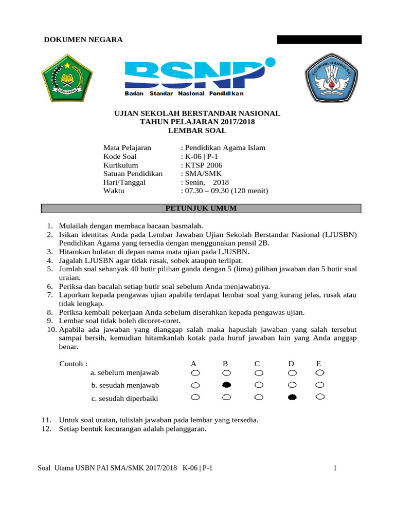Soal Usbn Paket 1 Final | PDF