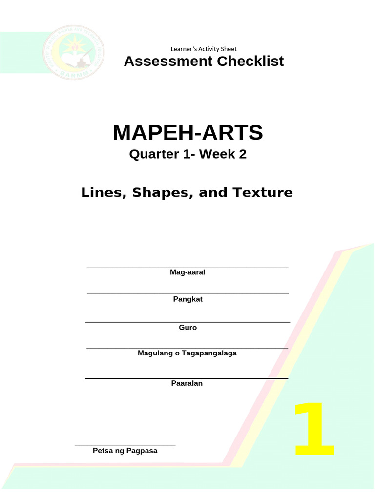Mapeh-Arts: Assessment Checklist | PDF