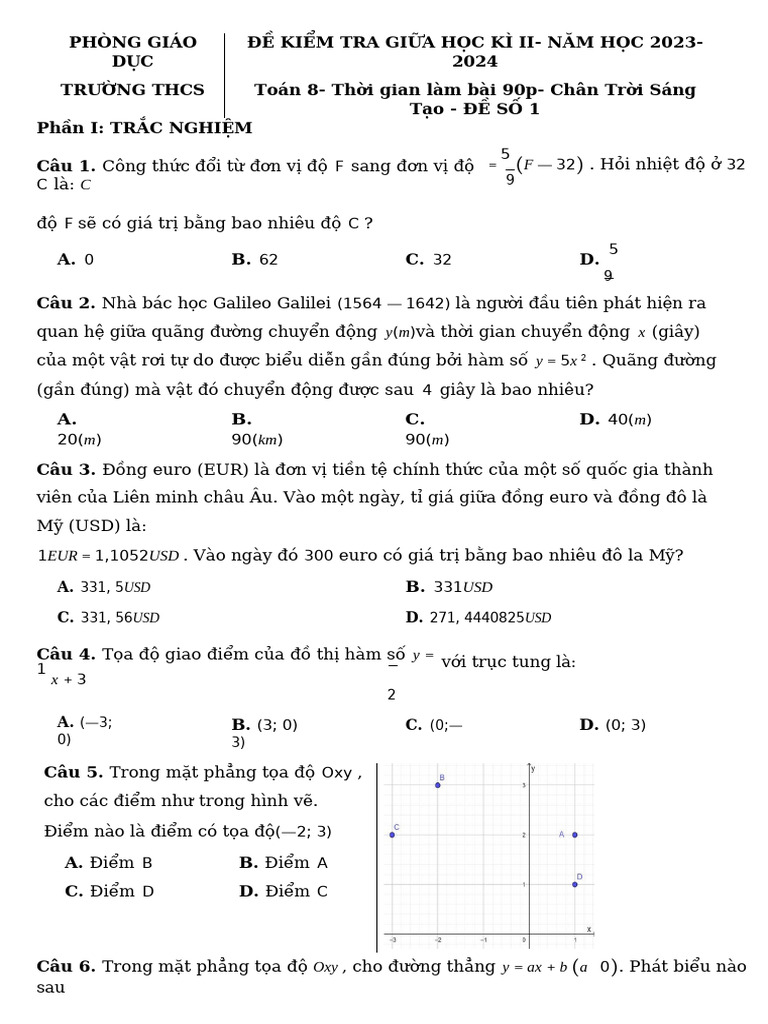 10 de Kiem Tra Giua Hoc Ki 2 Toan 8 Chan Troi Sang Tao Nam 2023 2024 | PDF