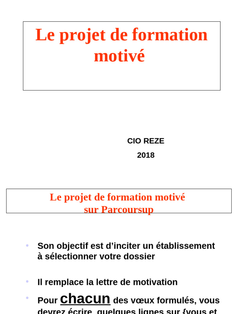 Guide pour rédiger un Projet de Formation Motivé | PDF