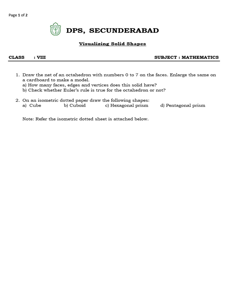 Visualising Solid Shapes Activity | PDF