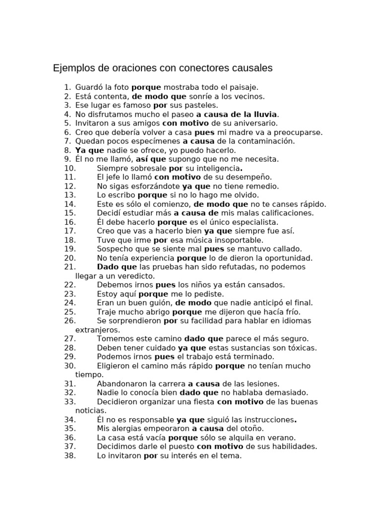 Ejemplos de Oraciones Con Conectores Causales | PDF
