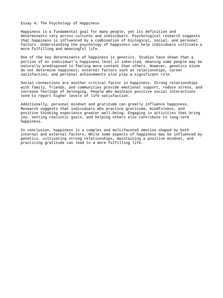 Essay 4 The Psychology of Happiness | PDF