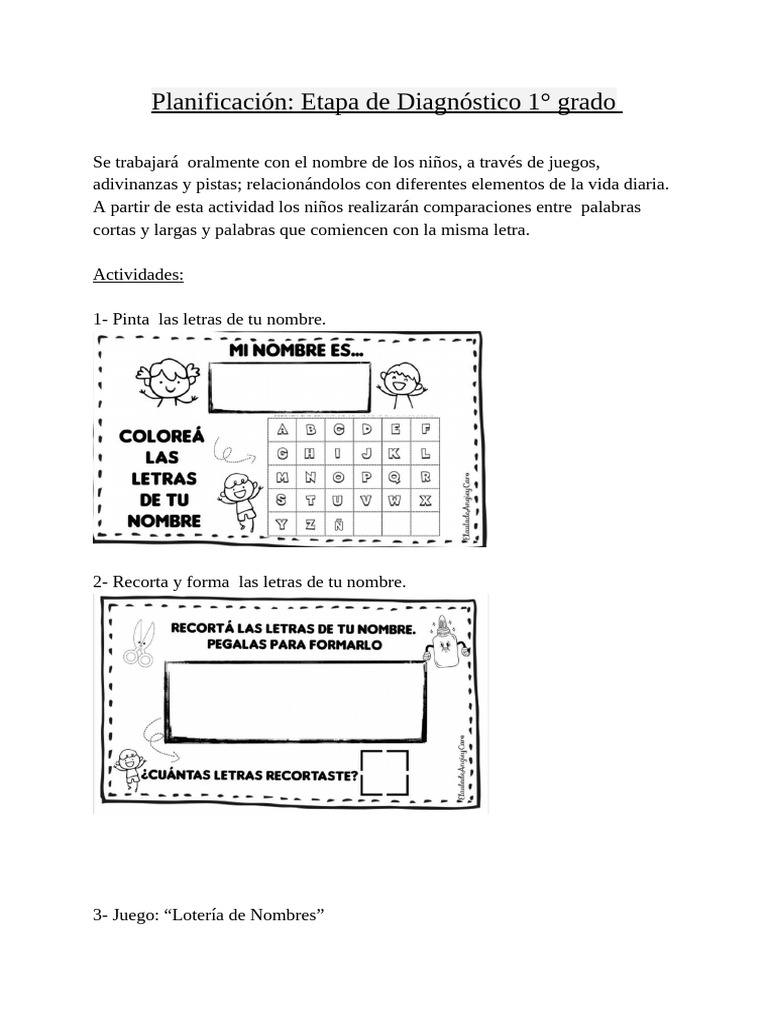 Actividades De Diagnóstico 1 Grado Pdf
