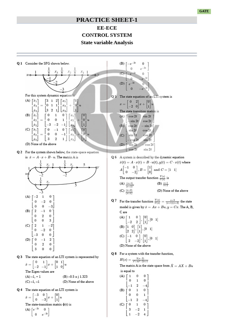 6650d079a9fcc7001850997b - ## - State Variable Analysis - Practice Sheet 01 | PDF | Functions ...