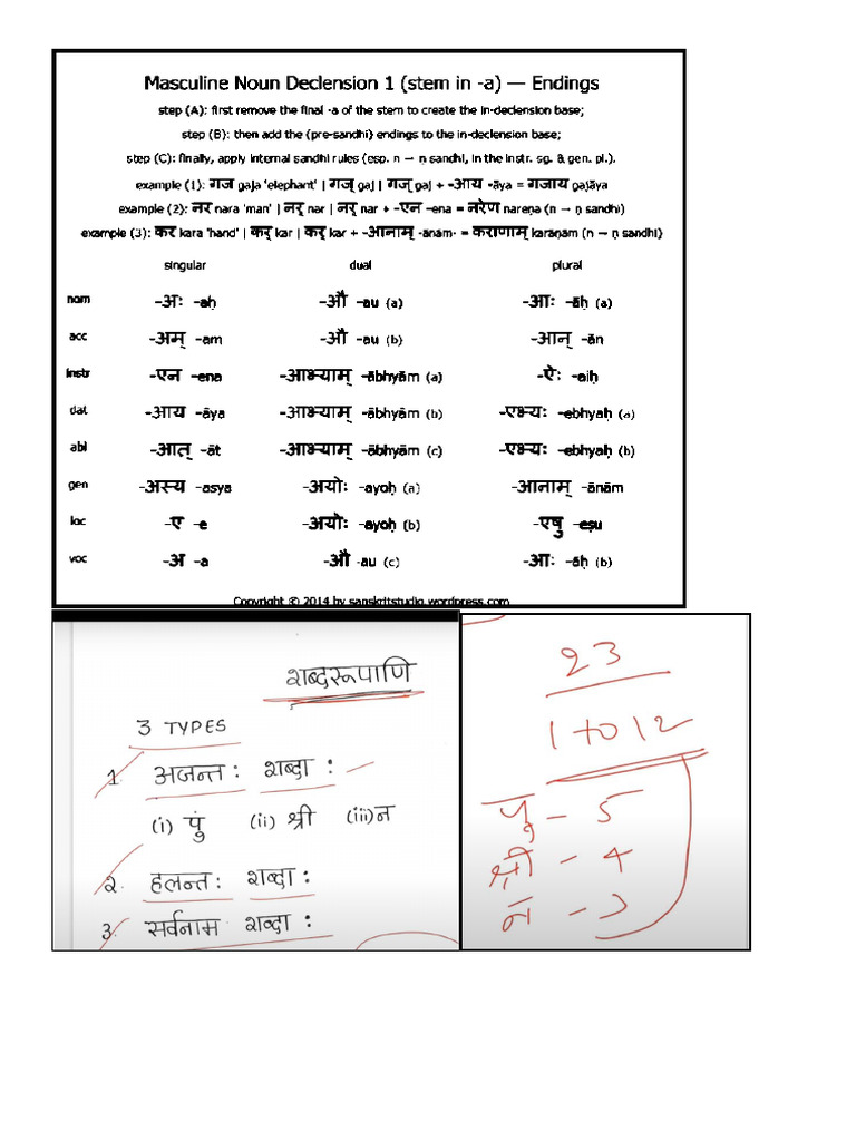 Saskrit Declensions 1ST Year - Board Exam | PDF