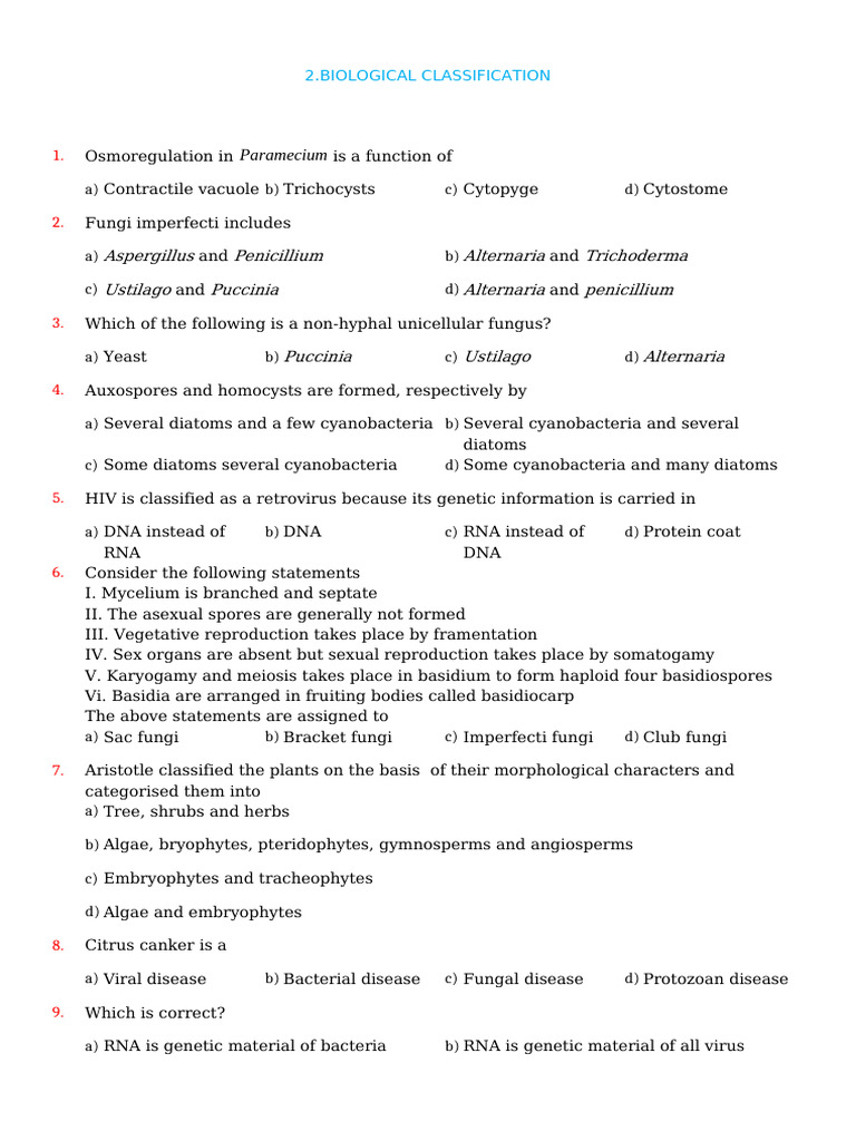 2 Biological Classification-question[1] | PDF | Fungus | Bacteria
