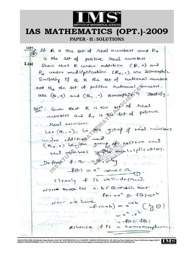 IAS Mathematics Solutions 2009 | PDF