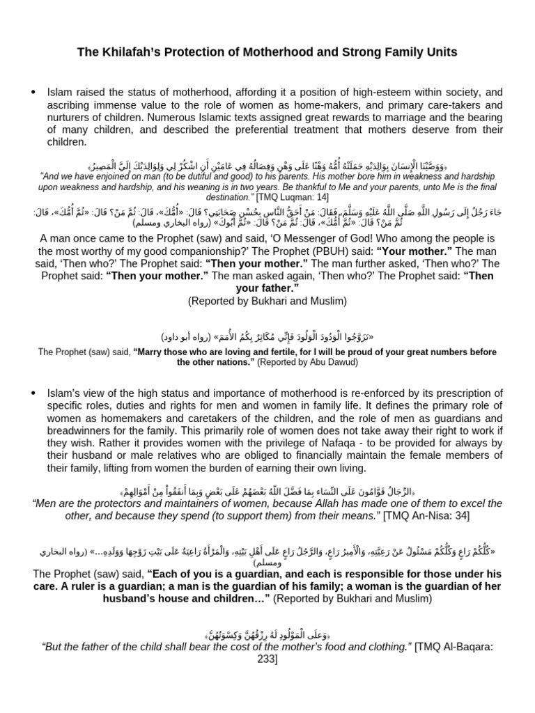 Article - Policy Series - Protecting Motherhood and Strong Family Units ...