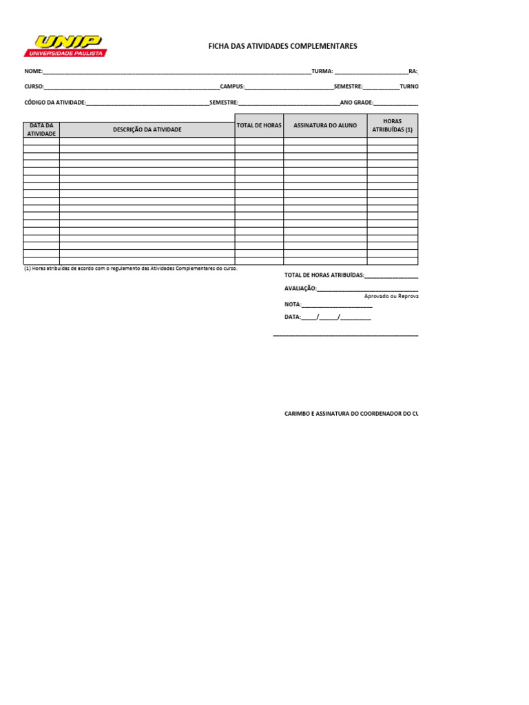 AC Ficha de Atividades Complementares | PDF