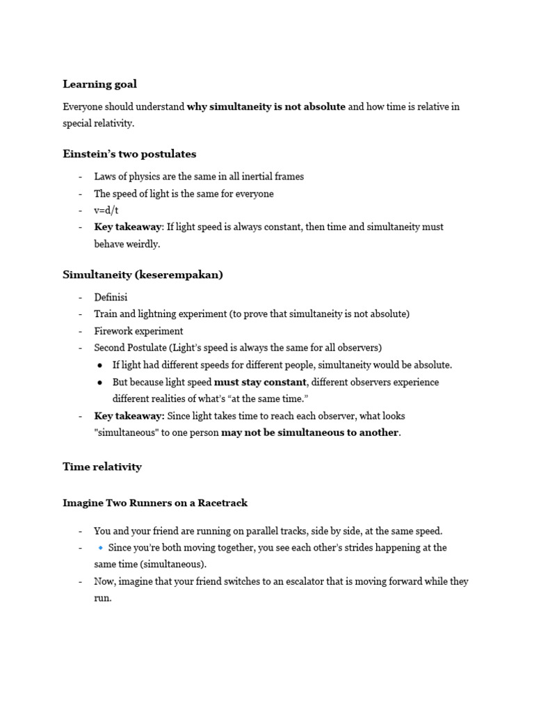 Simultaneity, Time Relativity | PDF | Special Relativity | Speed Of Light