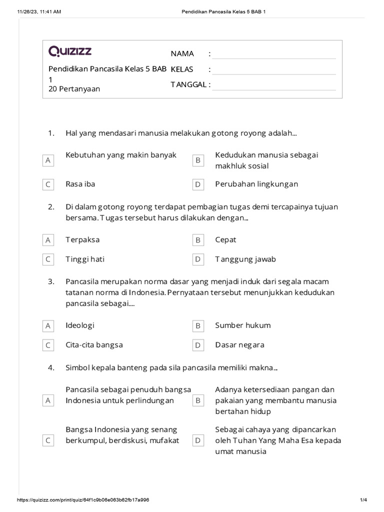 Pendidikan Pancasila Kelas 5: Bab 1 | PDF